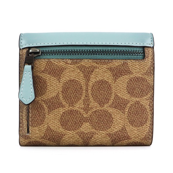 COACH コーチ 折り財布 シグネチャー ライトブルー系×ベージュ C2329 V5TYA - Brandol