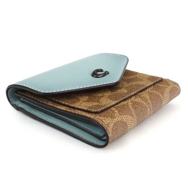 COACH コーチ 折り財布 シグネチャー ライトブルー系×ベージュ C2329 V5TYA - Brandol