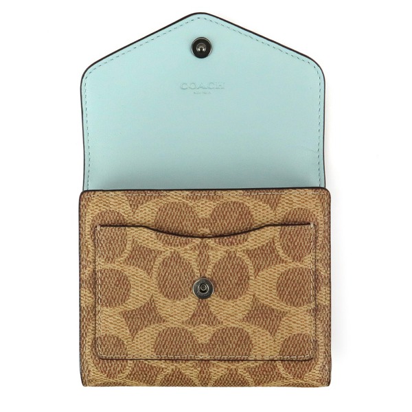 COACH コーチ 折り財布 シグネチャー ライトブルー系×ベージュ C2329 V5TYA - Brandol
