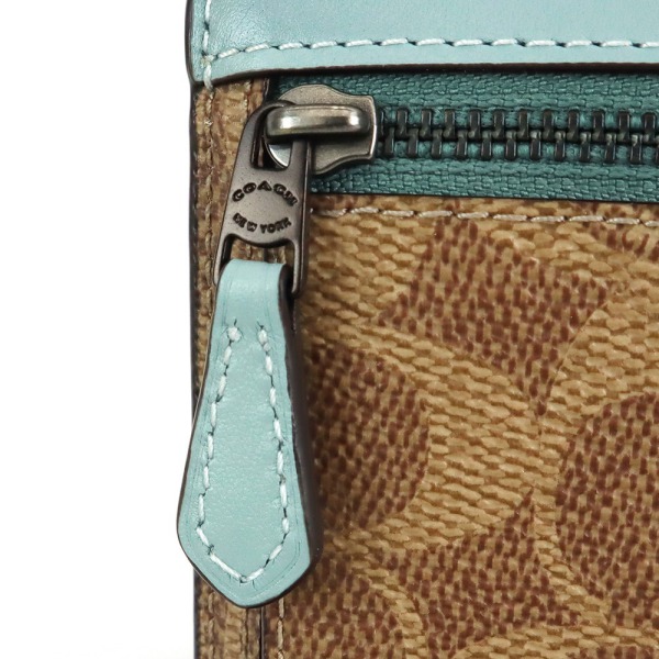 COACH コーチ 折り財布 シグネチャー ライトブルー系×ベージュ C2329 V5TYA - Brandol